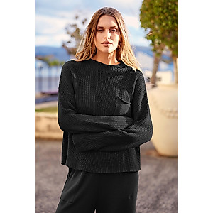 PRETTYGARDEN Women's Winter 2 Piece Sweater Set Casual Pullover Top High Waisted Sweatpants Tracksuit Lounge Outfits (Black,Medium)