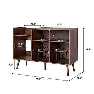 RARZOE Large Record Player Stand, Mid Century Concord Turntable Stand Table Holds Up to 350 Albums, Vinyl Record Storage Cabinet with Wood Legs for Living Room Office, Walnut Brown