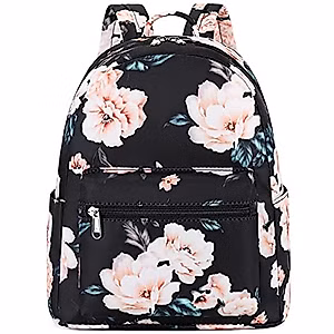 Girls Mini Backpack Womens Small Backpack Purse Teens Cute Floral Travel Backpack Casual School Bookbag (Black flower)
