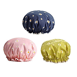 Jayutson 3 Packs shower cap for women,Reusable Women's Waterproof Shower Cap, 10.6" (about 27cm) Double Layer Waterproof Women's Shower Caps, Washable Ladies and Girls Shower Cap, Double Layer Waterproof Shower Cap, Men's Ladies Shower Caps (Navy blue + Y