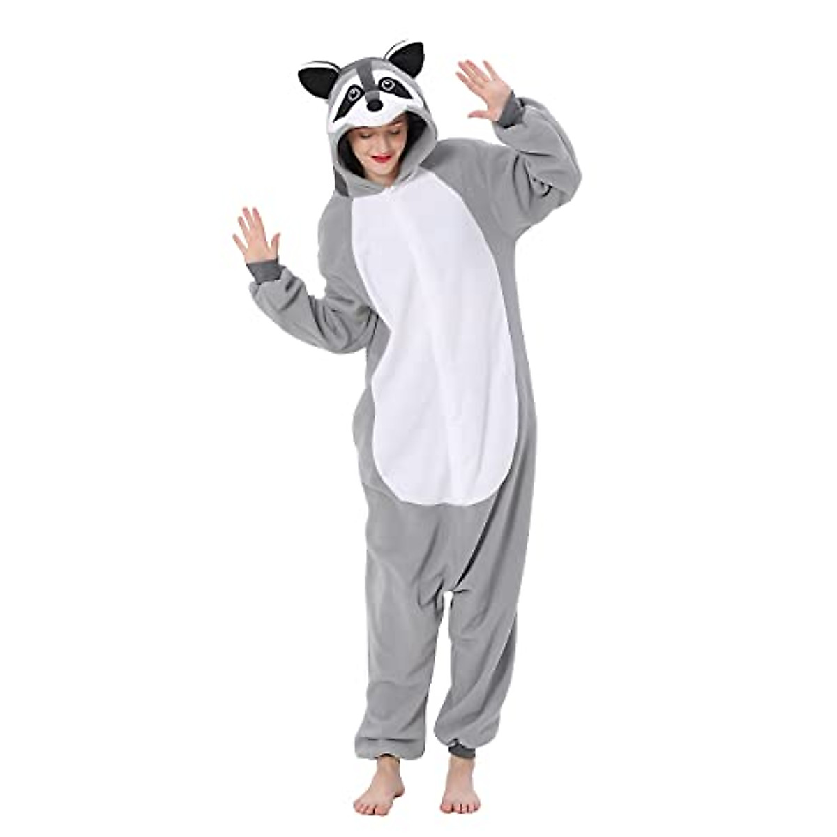 BDZaigozaiwu Adult Raccoon Onesie Pajamas Unisex Animal Cosplay Costume Kigurumi Onesies Halloween Sleepwear Christmas Jumpsuit Grey