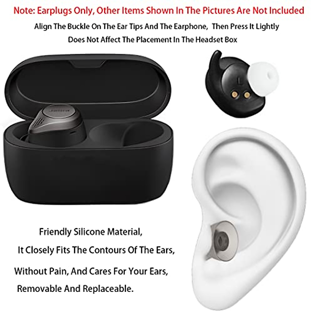 Ear Bud Replacement Pieces Silicone Soft Rubber Earbud Tips Eargel Cover, Compatible with Jabra Elite 75t/ 65t/ Active/ 7 Pro/Elite 3/ Elite S/M/L 6 Pairs Transparent Grey and White