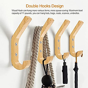 HAIBEIR Wooden Hat Hooks, Wall Mounted Natural Wood Hooks Vintage Single Wall Wooden Rack Hangers for Hanging Clothes, Bag, Hats, Towel, Scarf(Pack of 2pcs)