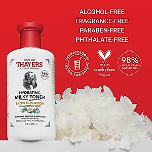 Thayers Milky Hydrating Face Toner with Snow Mushroom, Hyaluronic Acid and Elderflower, Dermatologist Recommended Gentle Alcohol Free Facial Skincare for Dry and Sensitive Skin, Paraben Free, 12 FL oz