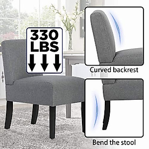 GINMAON Accent Chair Set of 2 Armless Morden Dining Chairs, Upholstered Occasional Chair for Living Room w/Wooden Legs & Thick Sponge Cushion Bedroom Chairs, Gray