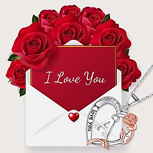 MONOZO Rose Heart Necklaces for Women Jewelry Gifts, Dainty Rose Love Letter Pendant Initial A Necklaces for Women Jewelry Mothers Day Anniversary Valentines Christmas Birthday Gifts for Women Trendy