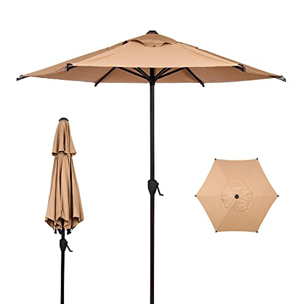 Abba Patio 7.5ft Patio Umbrella Market Outdoor Table Umbrella with Push Button Tilt and Crank, 6 Ribs, UV Protection, Tan