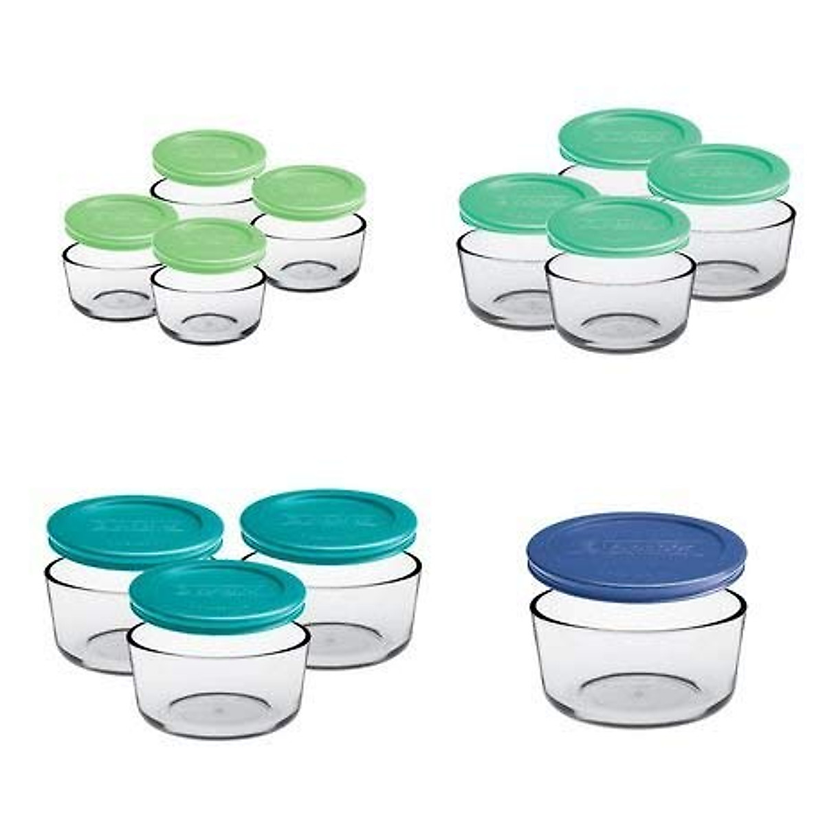 Anchor 10613AHG17 Hocking Company Food Storage Set 24PC, Container is Clear, lids are Either Green or Blue