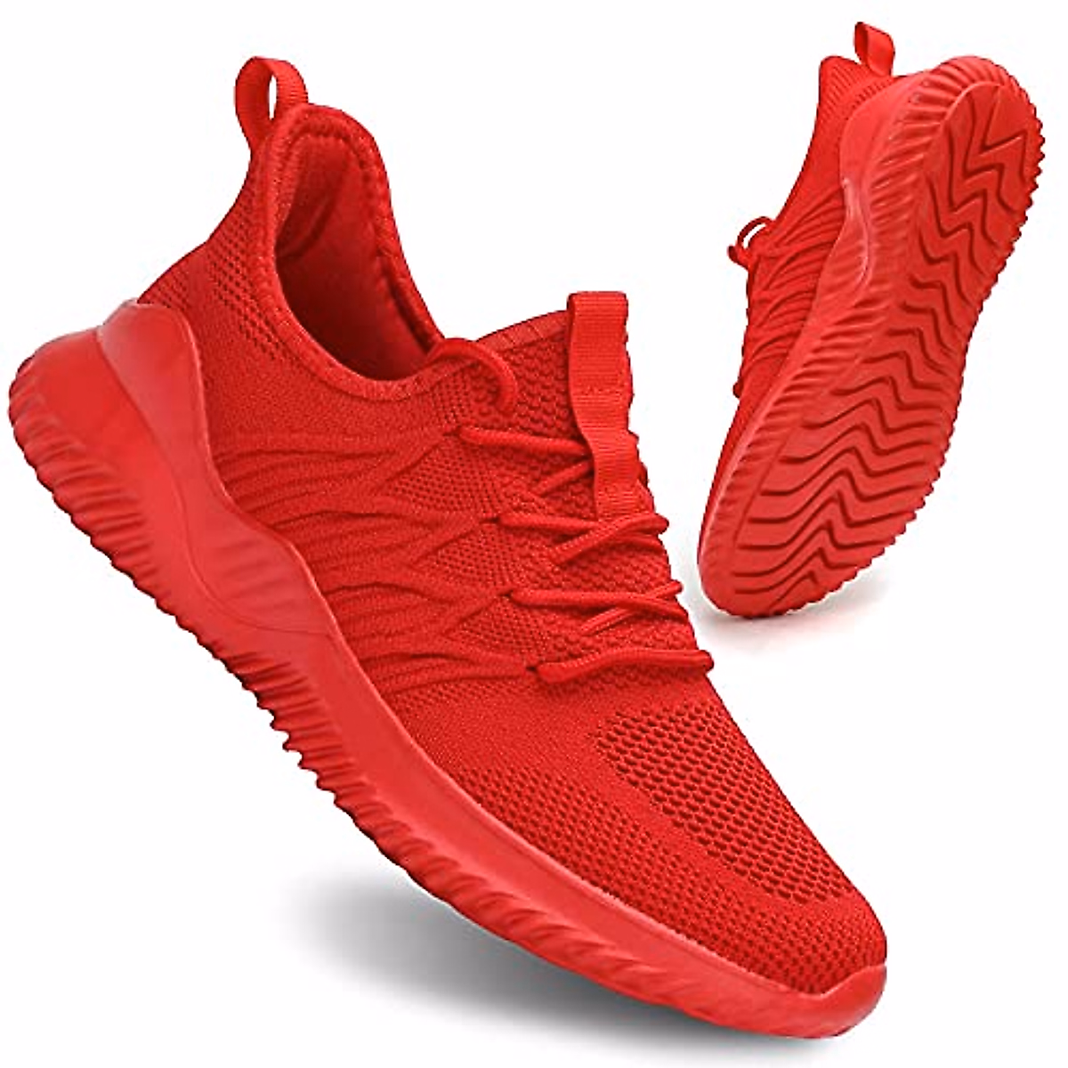 Mens Running Shoes Casual Light Comfort Casual Sport Mesh Walking Sneakers Work Gym Slip on Tennis Zapatos para Hombre Red