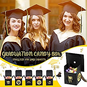 60 Pieces Graduation Candy Boxes 2023 Graduation Cap Gift Box Graduation Celebration Chocolate Box with Stickers for 2023 Graduation Gifts Grad Ceremony Party Favors (Gold and Black)