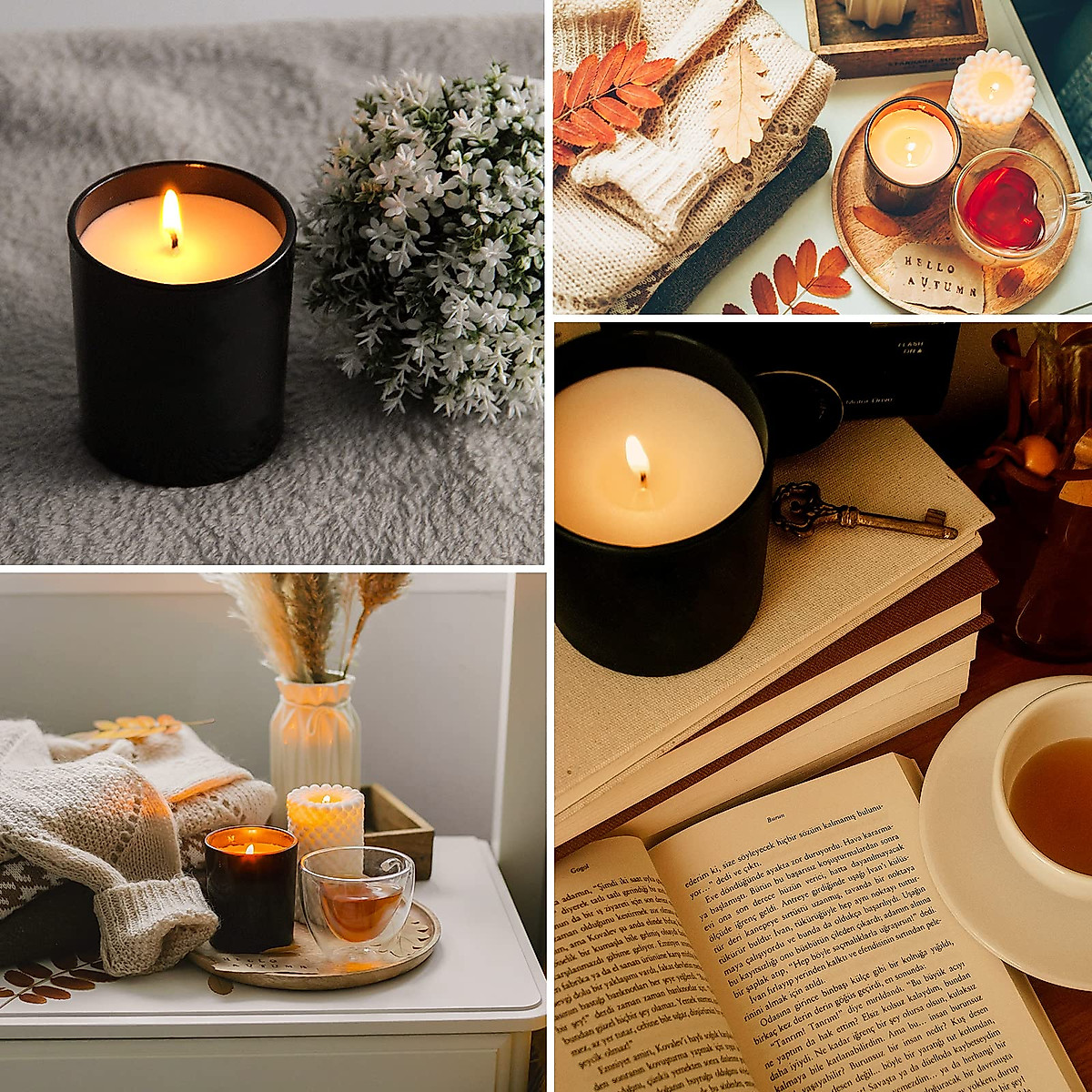 CONNOO 12 Pack 10 OZ Matte Black Glass Candle Jars for Making Candles with Airtight Bamboo Lids Nice Sticky Warning Labels for Candle Making Empty Container Bulk - Dishwasher Safe