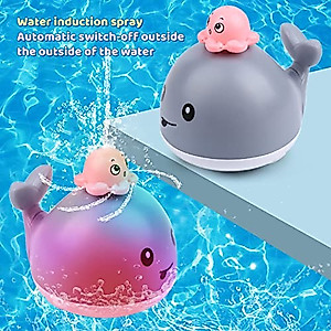 Candyfouse Baby Bath Toys, Whale Spray Swimming Pool Toy, Four Water Spray Patterns, Baby Light Up Bath Tub Toys, Waterproof Design Fun Bath Toys, Smooth Body Safety, Baby Toys for Kids（Grey）