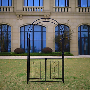 Better Garden Steel Garden Arch with Door, 6'9" High x 3'8" Wide, Garden Arbor for Various Climbing Plant, Outdoor Garden Lawn Backyard