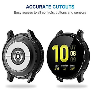 [2Pack] Tensea Compatible with Samsung Galaxy Watch Active 2 Screen Protector Case 44mm, Bumper Full Around Cover for Samsung Galaxy Watch Active2 44 (Black, 44mm)