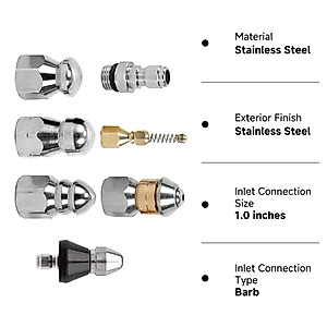 8PCS Sewer Jetter Nozzle Kit with Box, Stainless Steel Rotating Nose Sewer Jetting Nozzle for Pressure Washer,Pressure Drain Jetter Hose Nozzle with 1/4 Inch Pressure Washer Quick Connector,5000 PSI