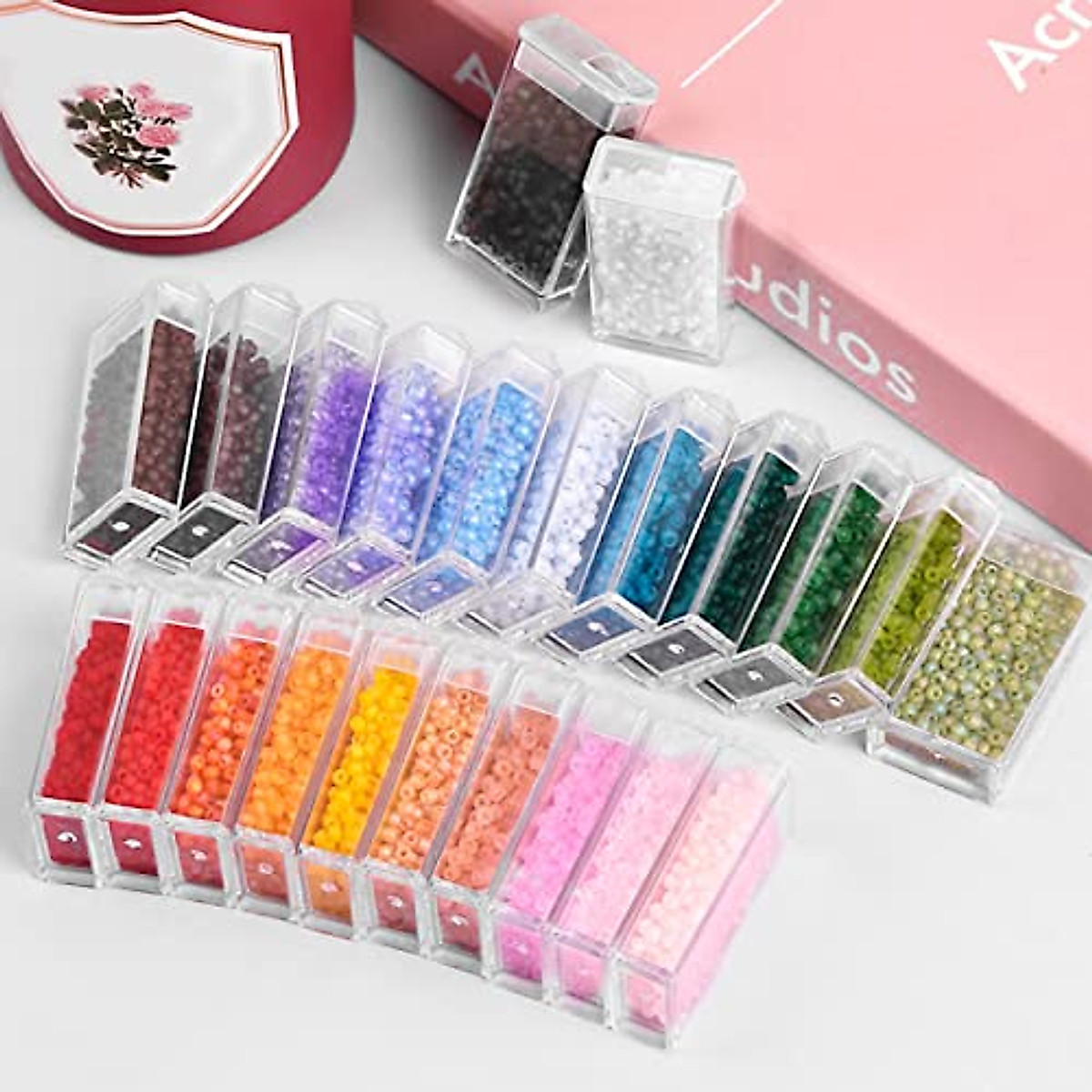 LEMESO 64 Grids Diamond Painting Bead Storage Individual Bead Containers with Label Sticker for Jewelry, Rhinestones, Seed, DIY Craft Supplies