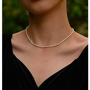 Pearl Necklace for Women, Handmade with Tiny White Freshwater Pearls and Silver Clasps and Adjustable Chain Pearl Choker 14", Cute Trendy Summer Jewelry for Girls