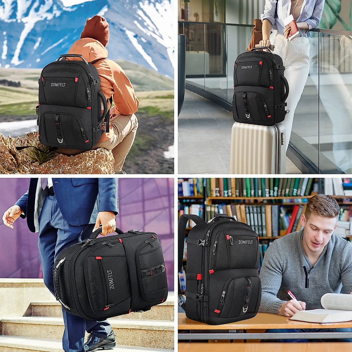 ZOMFELT Carry On Backpack, Travel Backpack for Men, 45L Flight Approved backpack with 3 Portable Packing Bags, 17.3 Inch Laptop Backpack, College Daypack, Water Resistant Business Weekender Bag