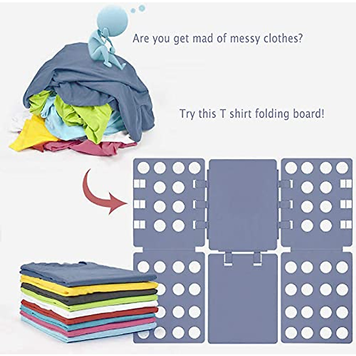 Wesuy Shirt Folding Board, 27.56 x 22.44 T Shirt Folder, Easy and Fast Flip Fold Clothes Folding Board, Durable Plastic Laundry Folders Collapsible Liner for Easy Storage and Travel (Gray)