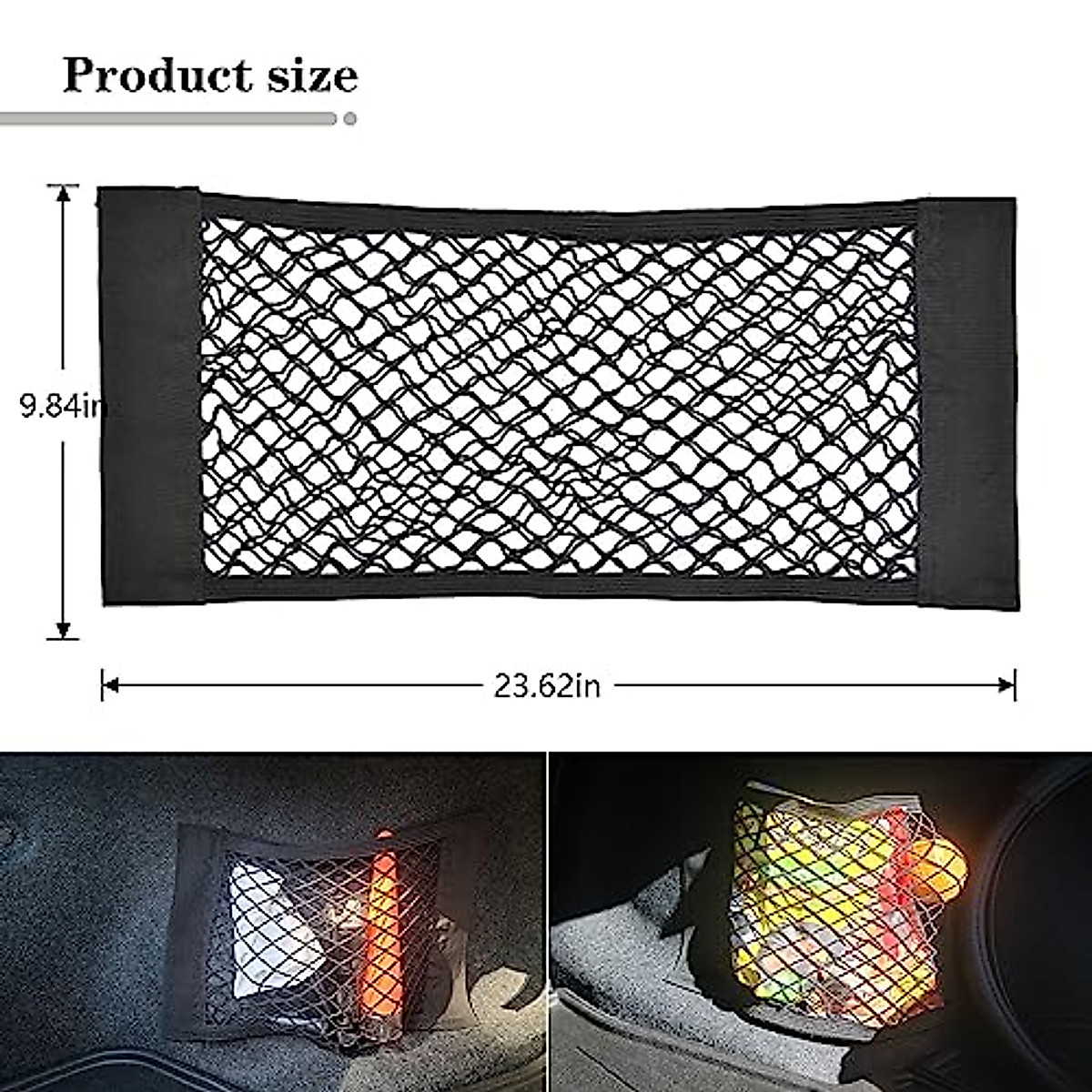 ZKFAR 2 PCS Car Seat Back Dual-Layer Magic Sticker Elastic Net Pocket, Storage Network, 9.8In * 23.6In, Organizer Storage Bag, Universal for Most Cars RV (Black)