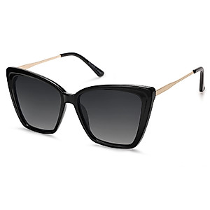 SOJOS Trendy Polarized Sunglasses For Women Retro Womens Oversized Square Cat Eye Sun Glasses UV Protection SJ2206 Black Frame Grey Lens