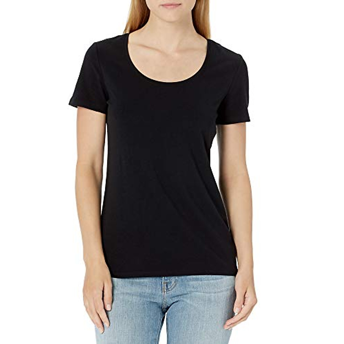 Amazon Essentials Women's Classic-Fit Short-Sleeve Scoop Neck T-Shirt (Available in Plus Size), Pack of 2, Black/White, Large