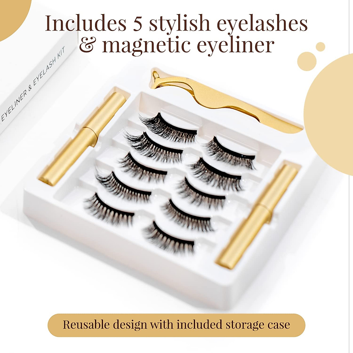 MELE Mele Magnetic Eyelashes & Eyeliner Kit | Reusable Easy To Apply Natural Looking Lash Kit | Long Lasting Comfortable False Lashes | 5 Pairs, 8 Piece Set