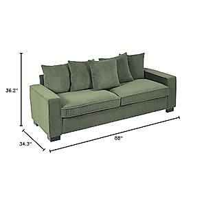 US Pride Furniture Luxe Living Room Sofa with 5 Complementary Toss Pillows, Soft Corduroy Upholstery, Streamlined Design, Ample and Cozy 3 Seater Couch for Modern Spaces, 88" Wide, Dark Green