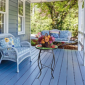 MUMTOP Outdoor Side Table - Small Mosaic Patio Table, Poppy 14” Accent Round Side Table Glass Plant Stand for Garden Patio Living Room