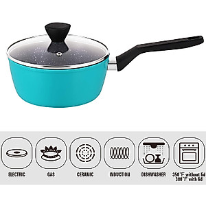 QStar 2.45 qt Granite Aluminum Nonstick Sauce Pan in Blue with Lid and Cool Touch Handle