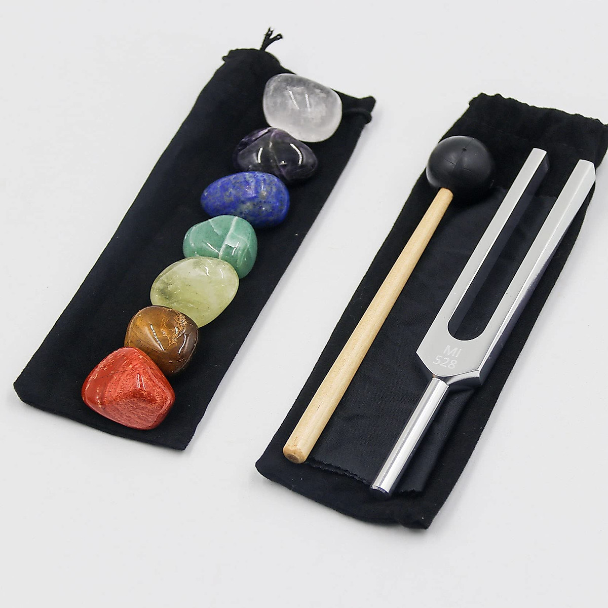 Tuning Forks for Healing Chakra Set - 528 hz Tuning Fork with Chakra Crystals and Healing Stones - Sound Healing Instruments for Biofield Tuning, Stress Relief, & DNA Repair