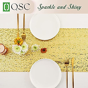 OQSC Gold Table Runners - Sequin Table Runner Glitter Table Runner for Birthday Party Supplies, 10 Pcs, Gold