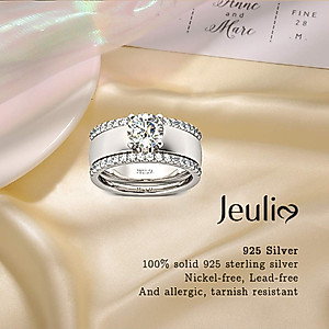 Jeulia 3 PC Ring Channel Wedding Set 2.5 Carat Round Cut Diamond Sterling Silver Band Rings CZ Cubic Zirconia Bridal Engagement Rings for Women (8)