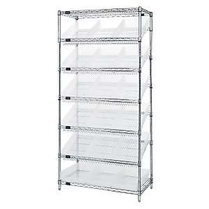 QUANTUM STORAGE SYSTEMS WRS-7-110CL Slanted Chrome Bins Shelves, 7 Shelves 18 Bins 74" H x 36" W x 18" D