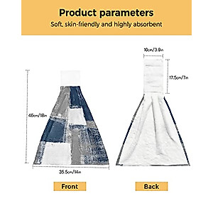 Hand Tie Towel Set of 2,Blue White Gray Oil Painting Hanging Kitchen Towels with Loop, Absorbent Tea Bar Dish Towel Fast Drying Towels for Bathroom,Geometric Gradient Abstract Art