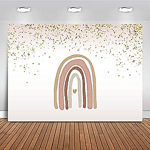 Mocsicka Boho Rainbow Photography Backdrop Modern Rainbow Birthday Background Rainbow Girls Birthday Party Cake Table Decoration Photo Booth Props (7x5ft)