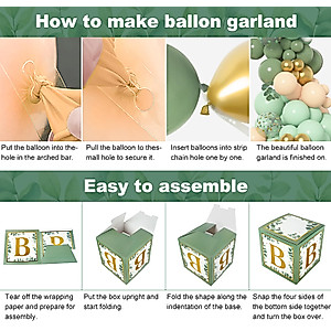 Amandir 143Pcs Baby Boxes Sage Green Baby Shower Decorations, Olive Green Balloon Garland Kit 4 Baby Blocks Gold Letter for Gender Neutral Boy Girl Safari Jungle Biythday Party Supplies