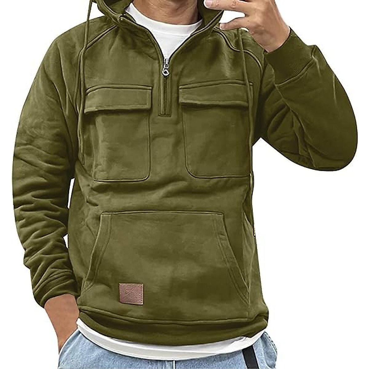 QARMAX Men Tactical Sweatshirt Quarter Zip Cargo Pullover Hoodies Workout Gym Sports Running Outdoor Winter Jackets (D,2XL)