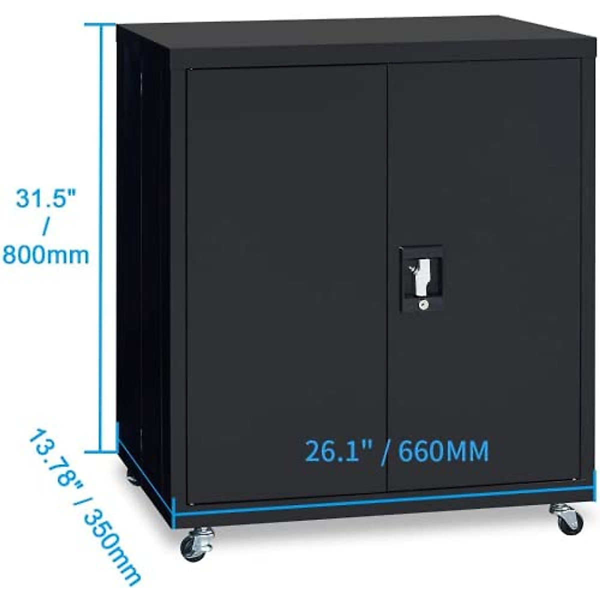 LUCYPAL Metal Storage Cabinet with Wheels, Lockable Metal Cabinet with 1 Adjustable Shelf Suit Home Office,Black
