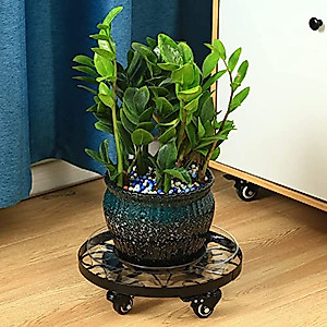 3 Pack Plant Caddy with Wheels Heavy Duty 11.8 Inch Metal Plant Stand with Wheels Plant Dolly Rolling Plant Stand Plant Roller with Casters for Indoor and Outdoor with 3 Pack Plant Saucers, Black
