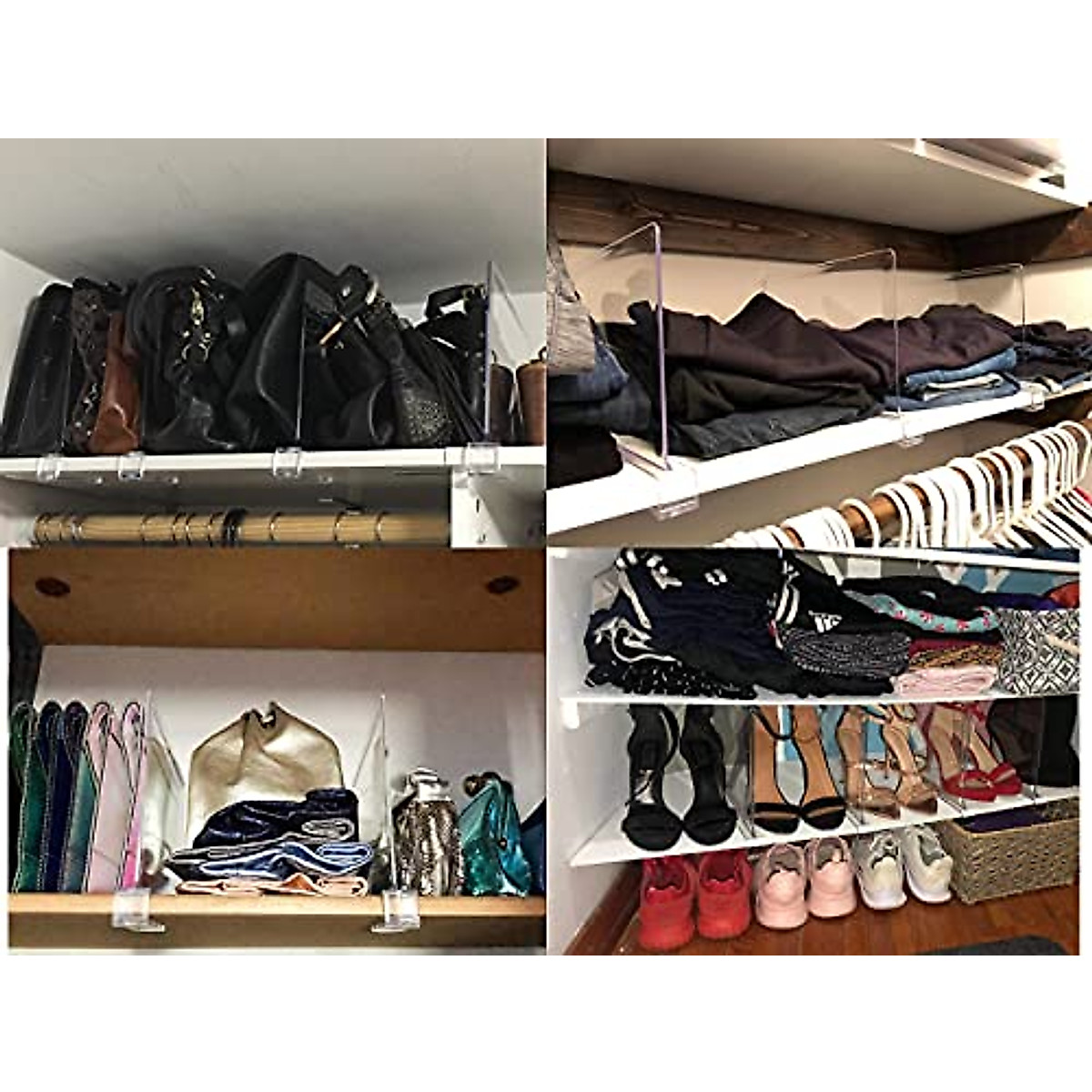 Cq acrylic 4PCS Shelf Dividers for Closets,Clear Acrylic Shelf Divider for Wood Shelves and Clothes Organizer Purses Separators Perfect for Kitchen Cabinets and Bedroom Organizer,Clear