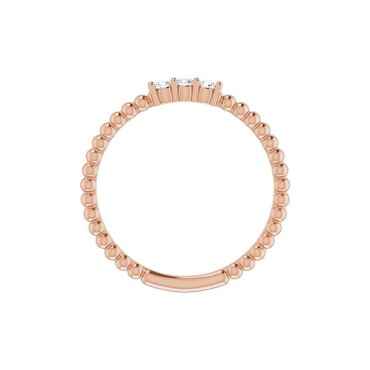 Solid 14k Rose Gold 1/10 Cttw Diamond Beaded Ring Band (.10 Cttw) (Width = 2.1mm) - Size 5