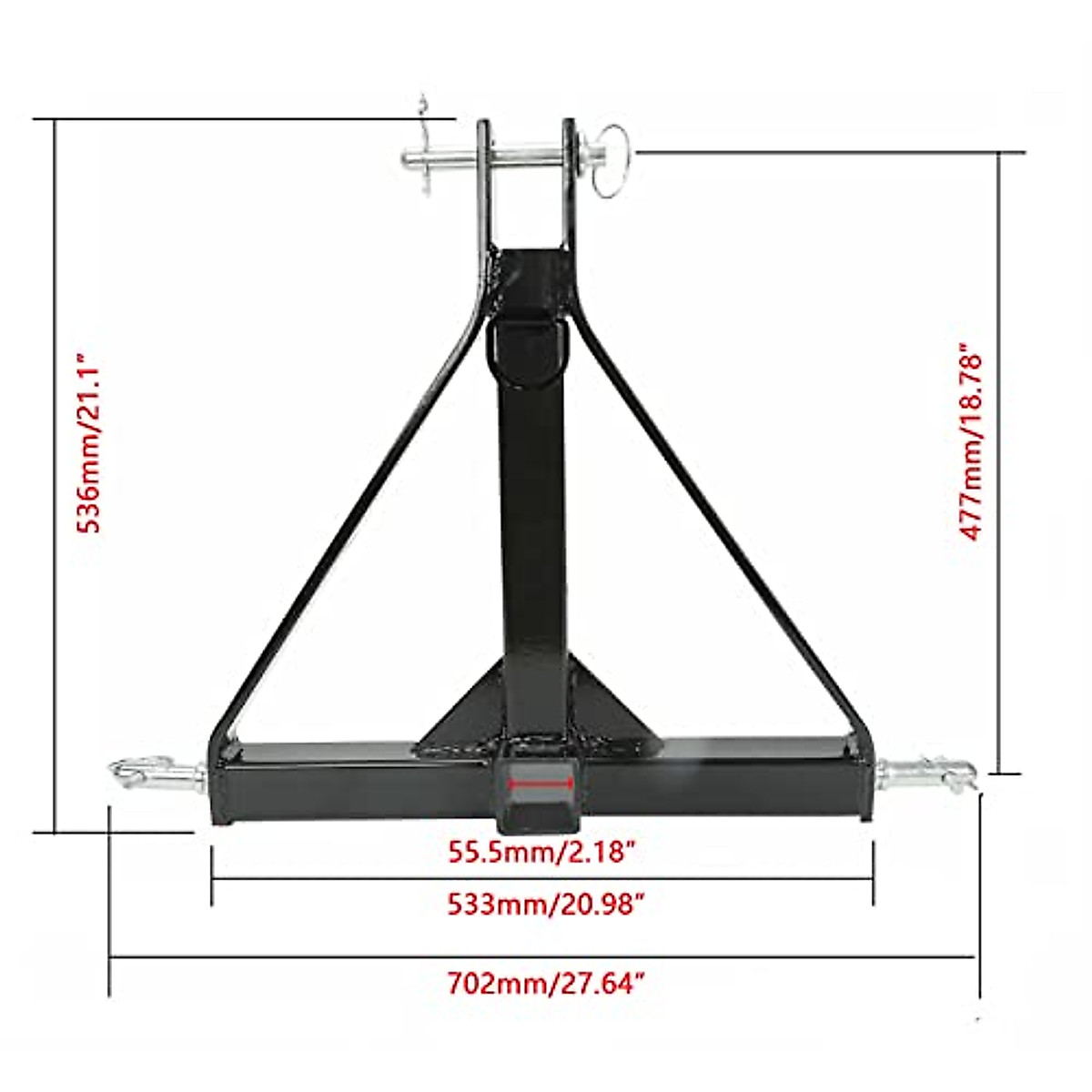 MAGQOO 3 Point 2 Inches Receiver Trailer Hitch Category 1 Tractor Tow Drawbar Adapter Compatible with BX Kubota John Deere LM25H WLM Tractor NorTrac Kioti Yanmar (Black)