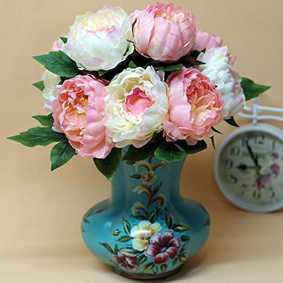 HoveBeaty Artificial Peony Silk Flowers Bouquet Home Wedding Decoration, 1 Pack, 5 Heads(Pink)