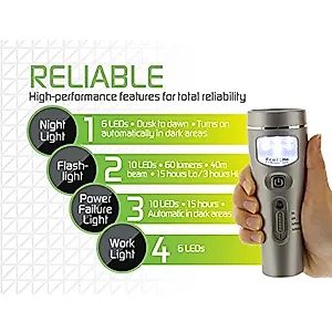 Capstone Lighting 4-in-1 Eco-I-Lite, 2 Pack – Emergency Flashlights, Night Light, Power Failure Light and Work Light – This Rechargeable LED Flashlight is Perfect for Power Outages and Hurricanes