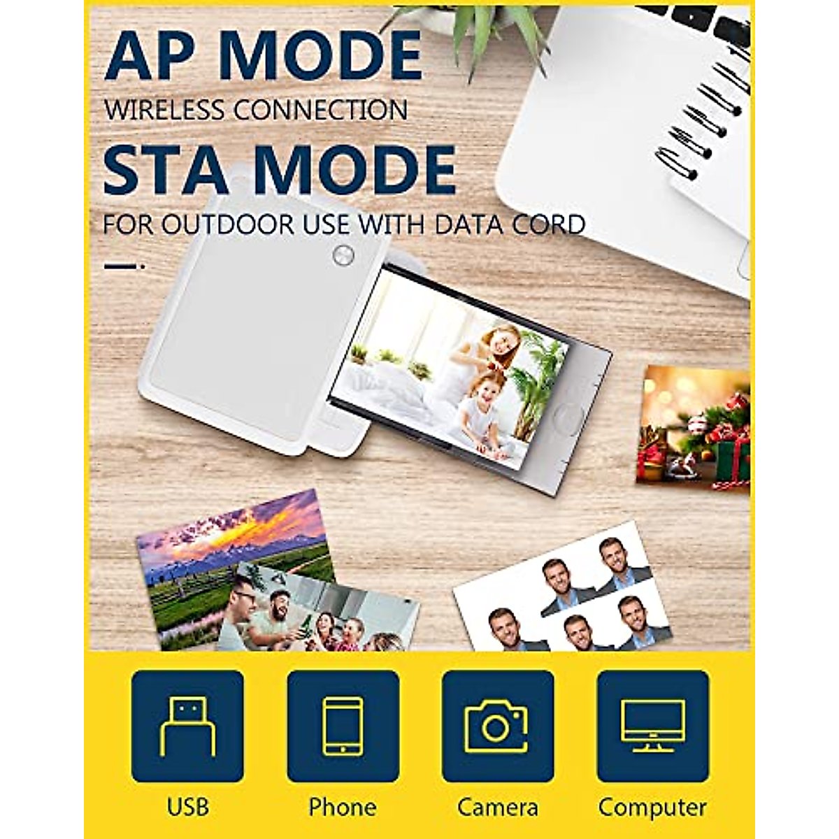 HPRT 4x6 Photo Printer AR Portable Instant Photo Printer 4 Pass 300 DPI Premium Quality Photo Compatible with iOS, Android and Bluetooth Devices (White)