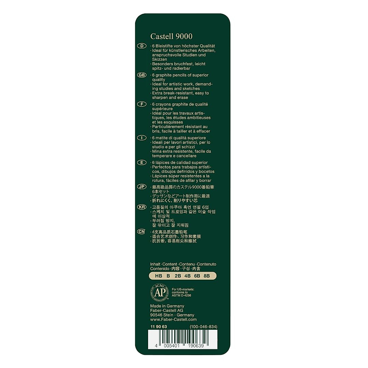 Faber-Castell - Castell 9000 Art Set Pencil (Pack of 6), Green