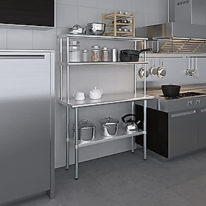 18" x 48" Stainless Steel Work Table with 12" Wide Double Tier Overshelf | Metal Kitchen Prep Table & Shelving Combo