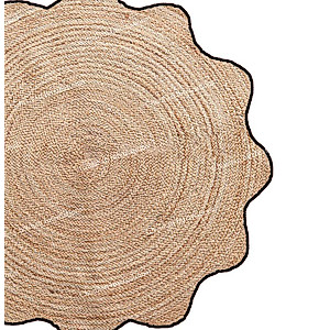 4x4, 5x5, 6x6,feet Natural Jute Scallop Round Rug, Floor Scalloped Edge Rug Braided Boho Eco Large Circular Handmade Area Rugs (D2)