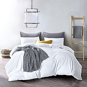 ATsense Duvet Cover King Size, 100% Washed Cotton Linen Feel Super Soft Comfortable, 3-Piece White Duvet Cover Bedding Set, Durable and Easy Care, Simple Style Farmhouse Comforter Cover